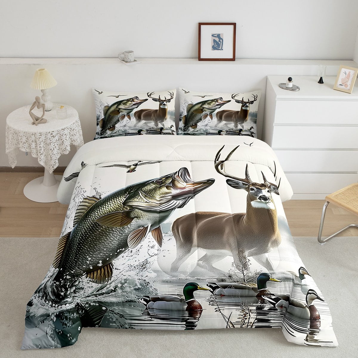 Erosebridal Hunting and Fishing Bedding Queen Comforter Set, Rustic ...