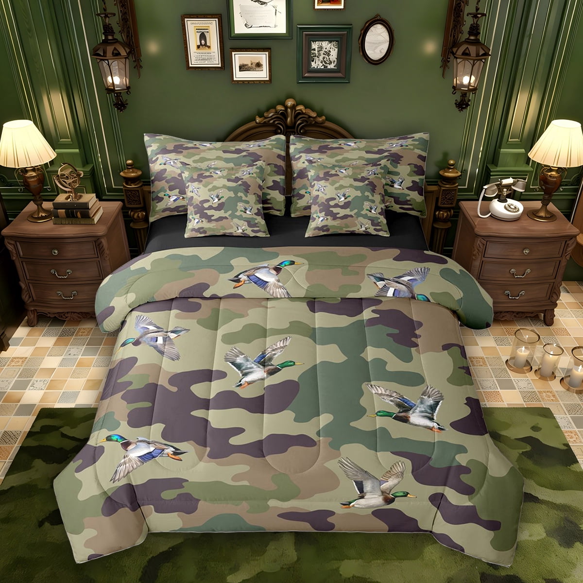 Erosebridal Hunting Mallard Duck Bedding Comforter Set, Farmhouse Green ...