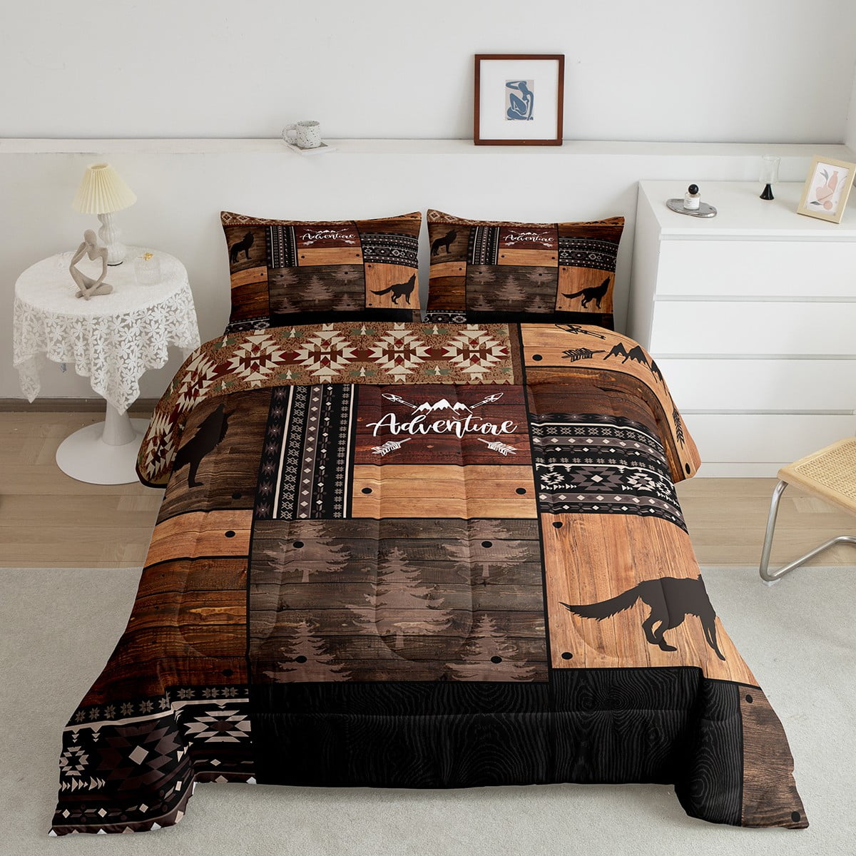 Erosebridal Hunting Wolf Queen Comforter Set,Cabin Lodge Bedding Set ...