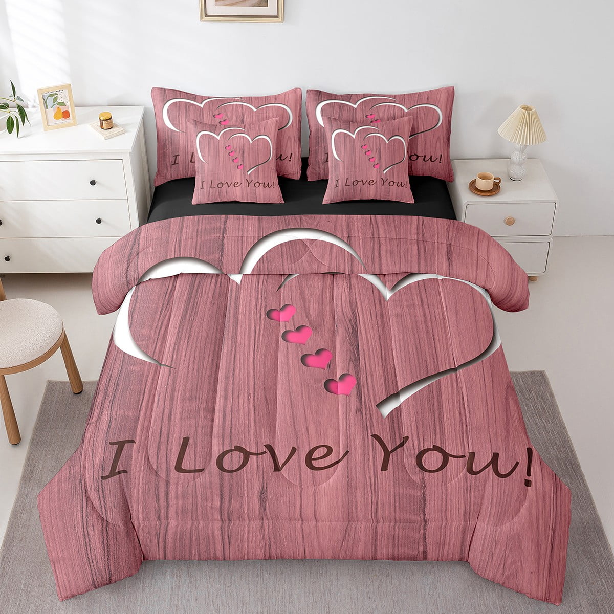 Erosebridal I Love You Print Bedding Sets Twin Size, Love Heart Pattern ...