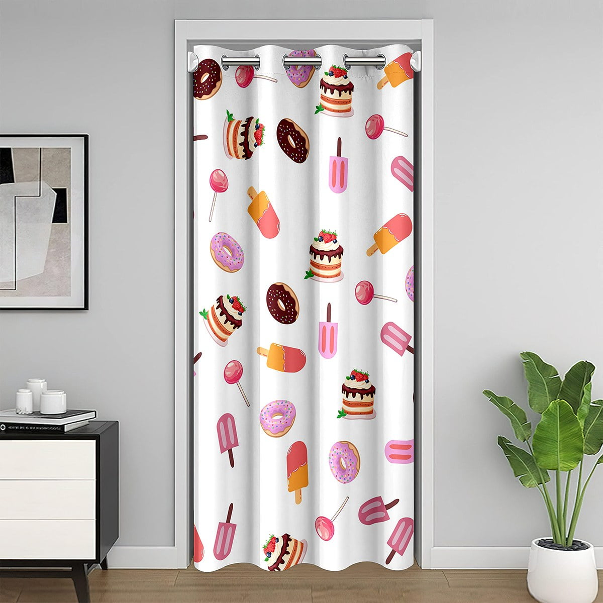 Erosebridal Ice Cream Door Curtain Panel 80"x42",Cartoon Donut Room ...