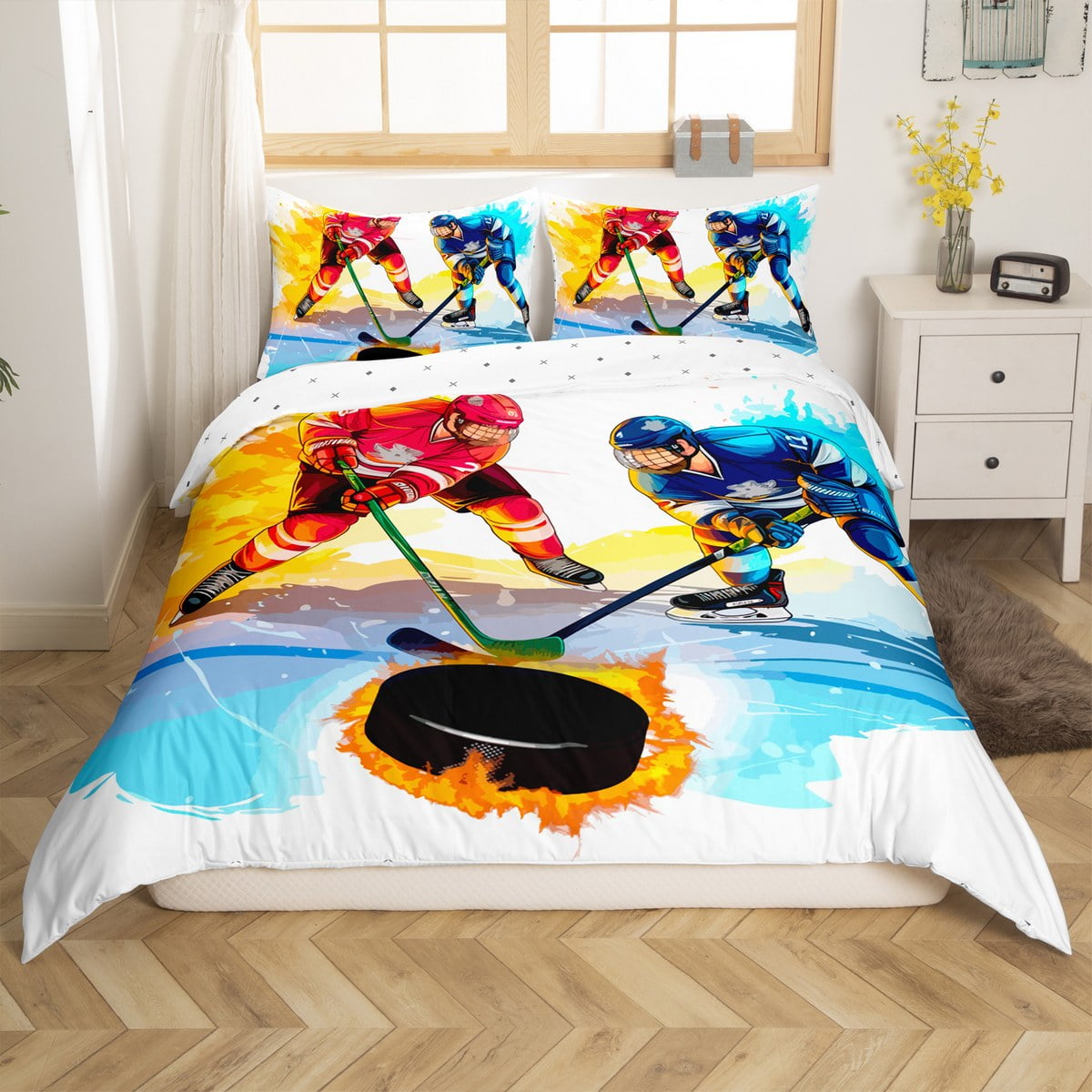 Erosebridal Ice Hockey Comforter Cover Queen,Sport Theme Bedding Queen ...