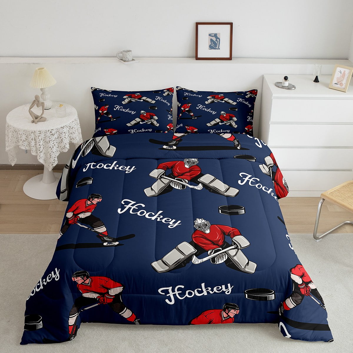 Erosebridal Ice Hockey Comforter Set Twin Size Hockey Player Bedding ...