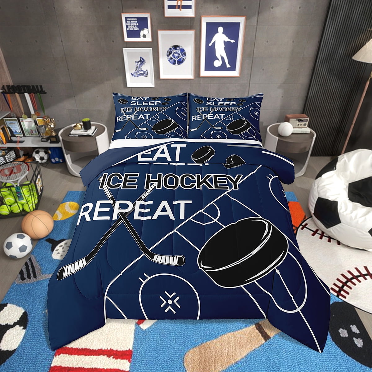 Erosebridal Ice Hockey Comforter Set Twin Size Hockey Punk Bedding Set ...