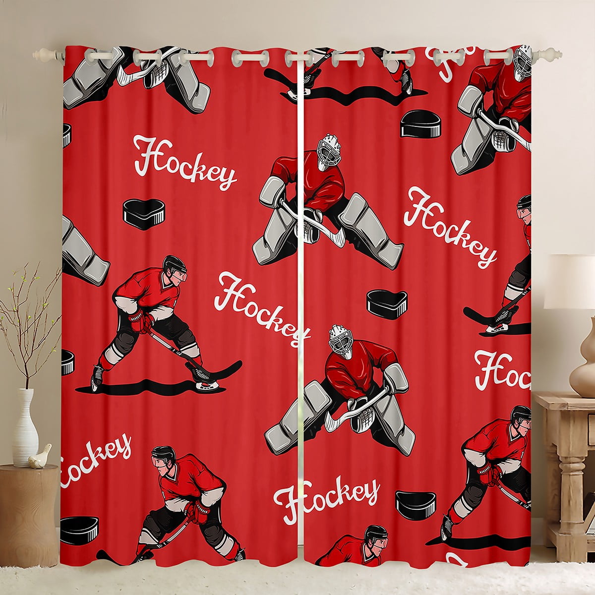 Erosebridal Ice Hockey Curtains for Bedroom Living Room (2 Panels, 38 x ...