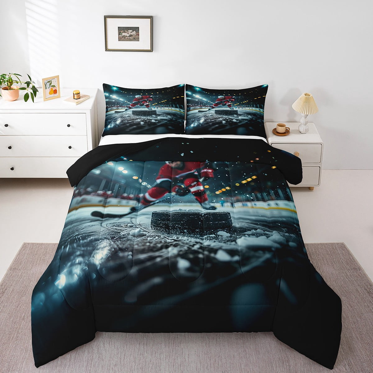 Erosebridal Ice Hockey Sports Bedding Comforter Set Teens Adults, Ice ...