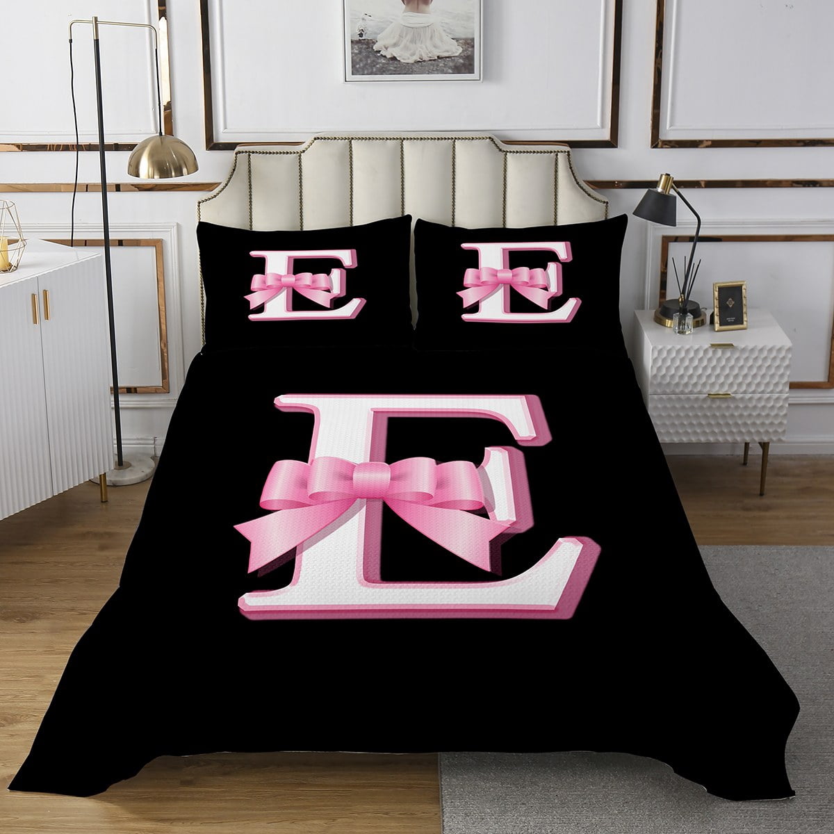 Erosebridal Initial E Letter Quilt Sets for King Size Bed, Princess Bow ...
