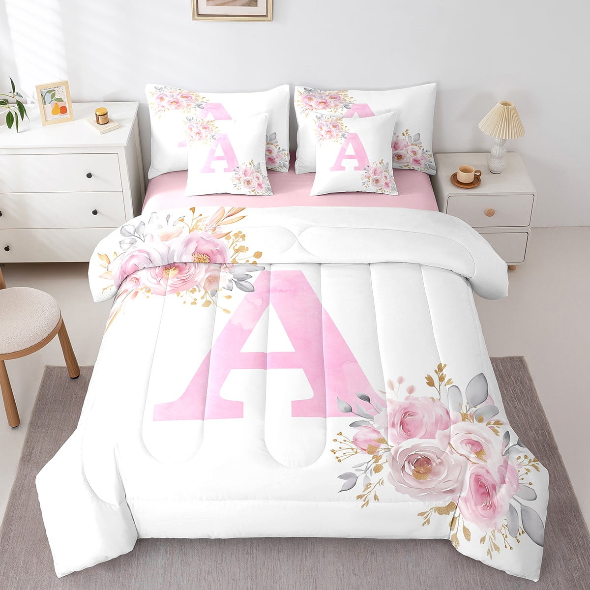 Erosebridal Initial Letter A Bed in a Bag Twin size, Romantic Rose Bed ...