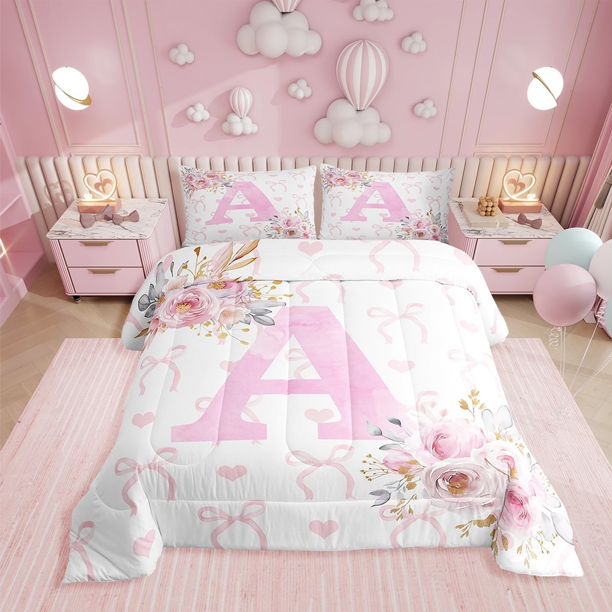 Erosebridal Initial Letter A Bedding Twin Comforter Set, Romantic Rose ...