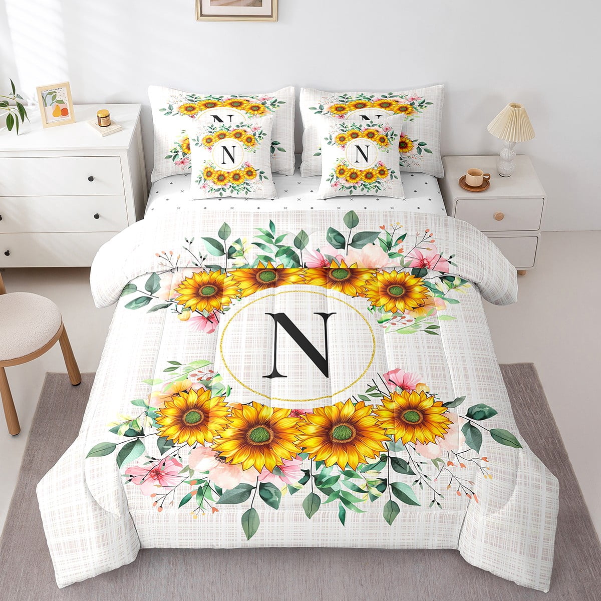 Erosebridal Initial Letter A to Z Bedding Sets King Size, Monogrammed N ...