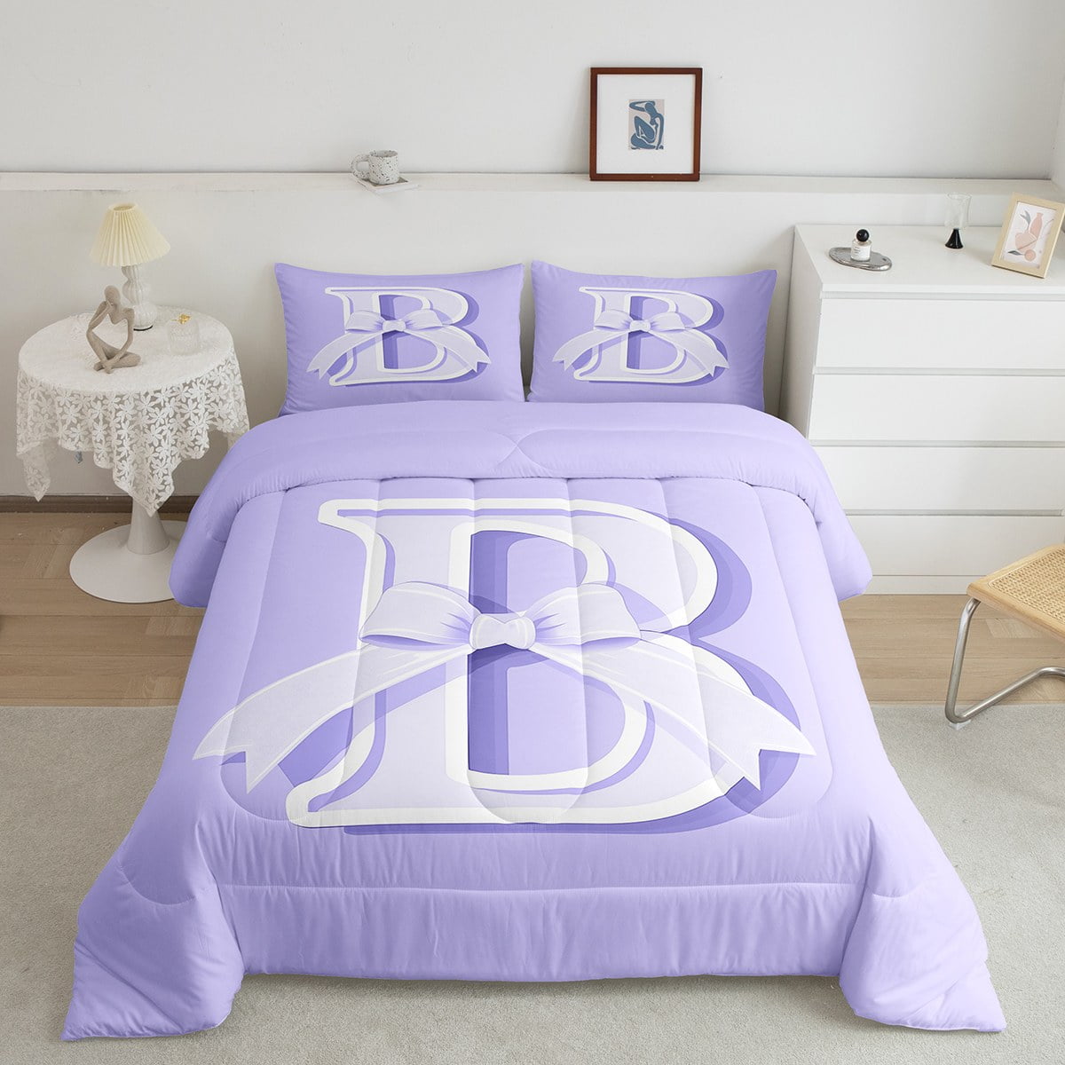 Erosebridal Initial Letter B Comforter Sets King Size, Purple ...