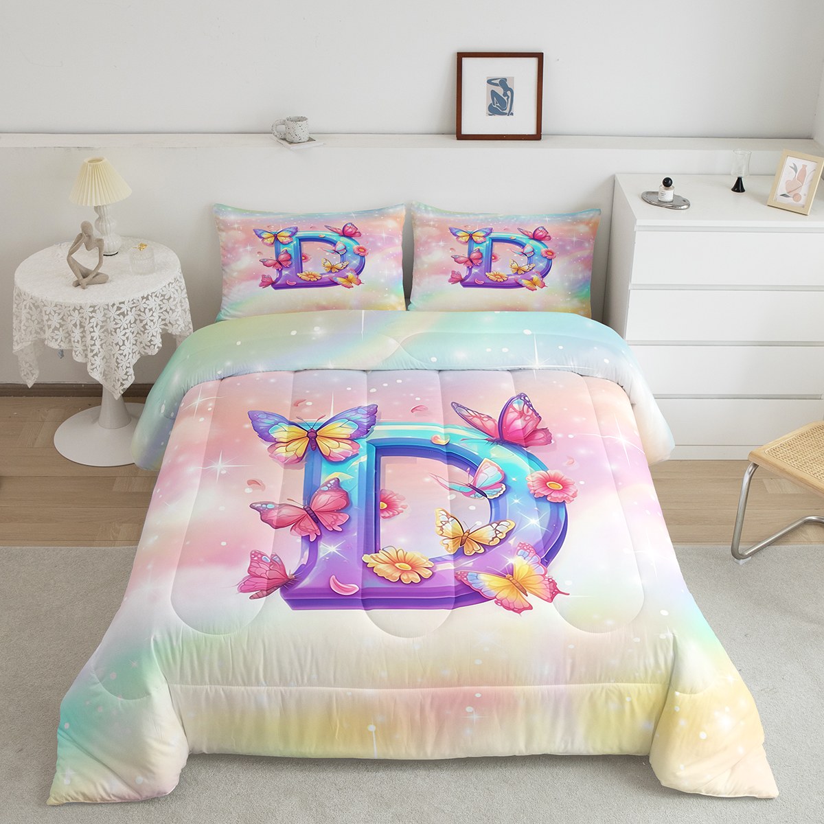 Erosebridal Initial Letter D Bedding Full Comforter Set, Butterfly ...
