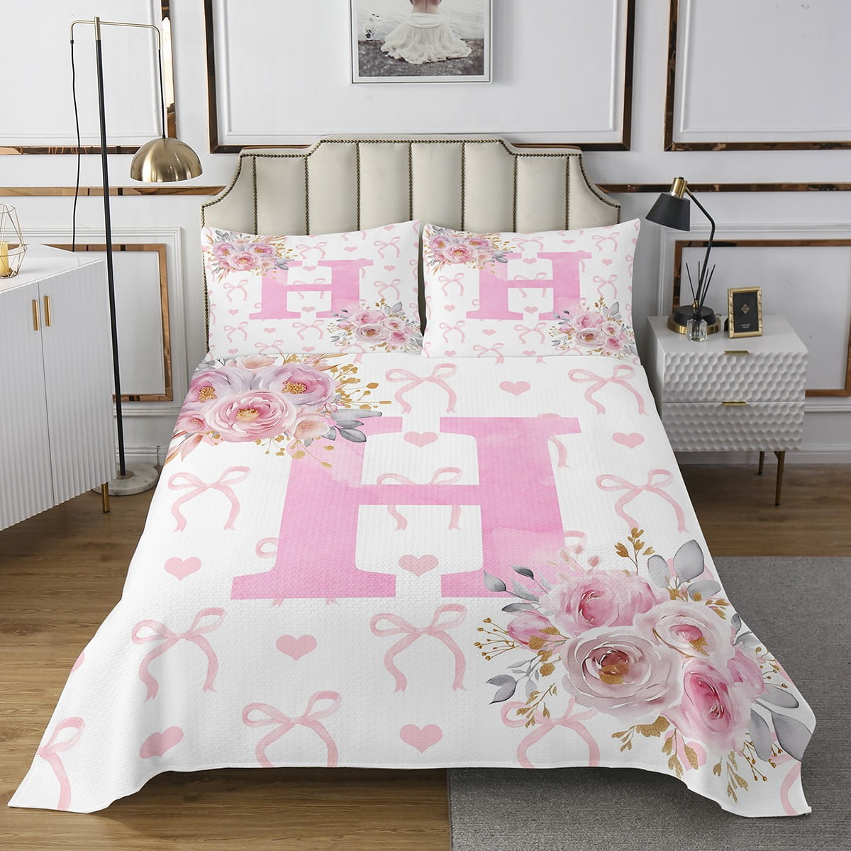 Erosebridal Initial Letter H Quilt Sets for Twin Size Bed, Romantic ...