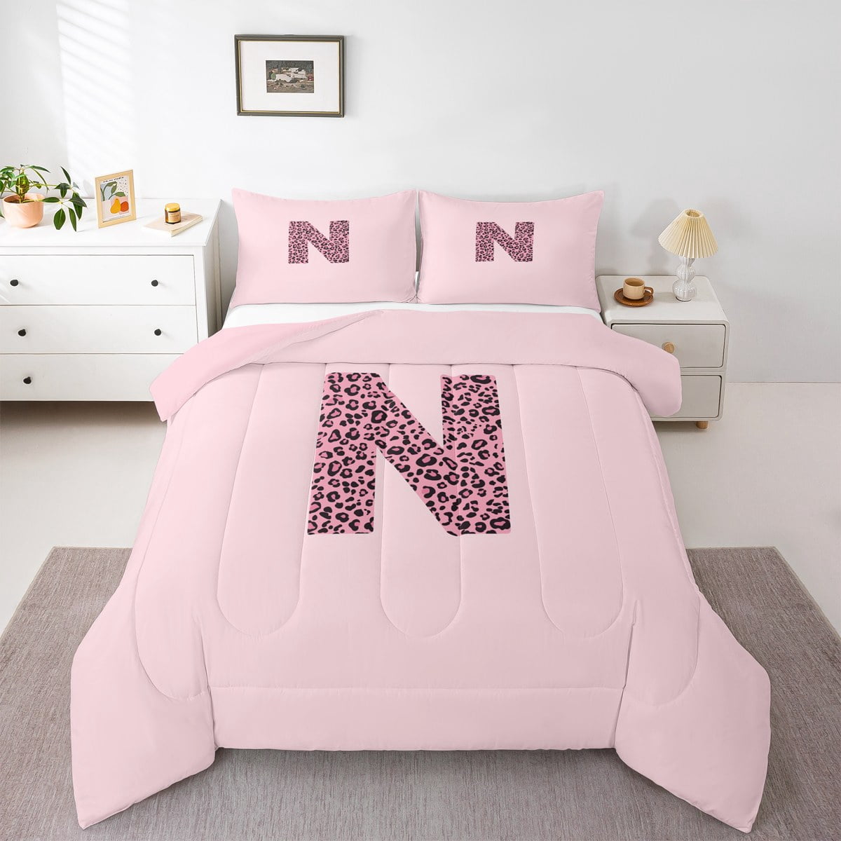 Erosebridal Initial Letter N Bedding King Comforter Set,Cheetah Pattern ...