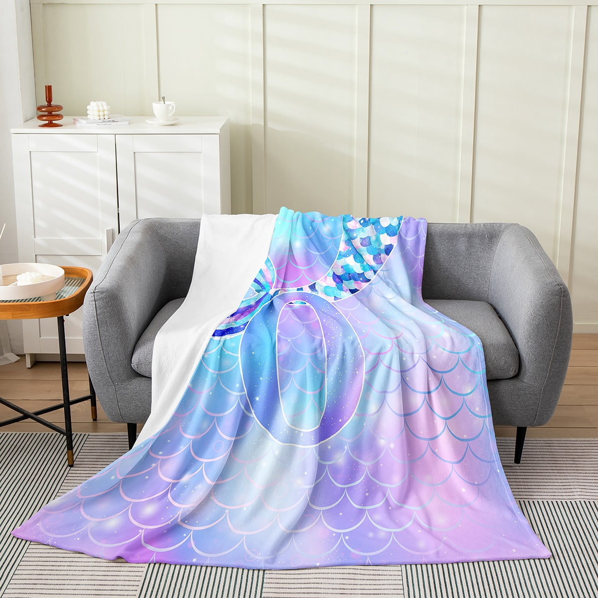 Erosebridal Initial Letter O Throw Blanket for Couch, Mermaid Tail ...