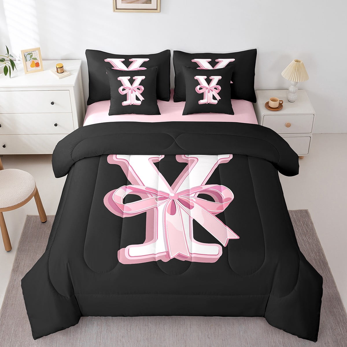 Erosebridal Initial Letter Y Bed in a Bag King size, Black Pink Bed Set ...