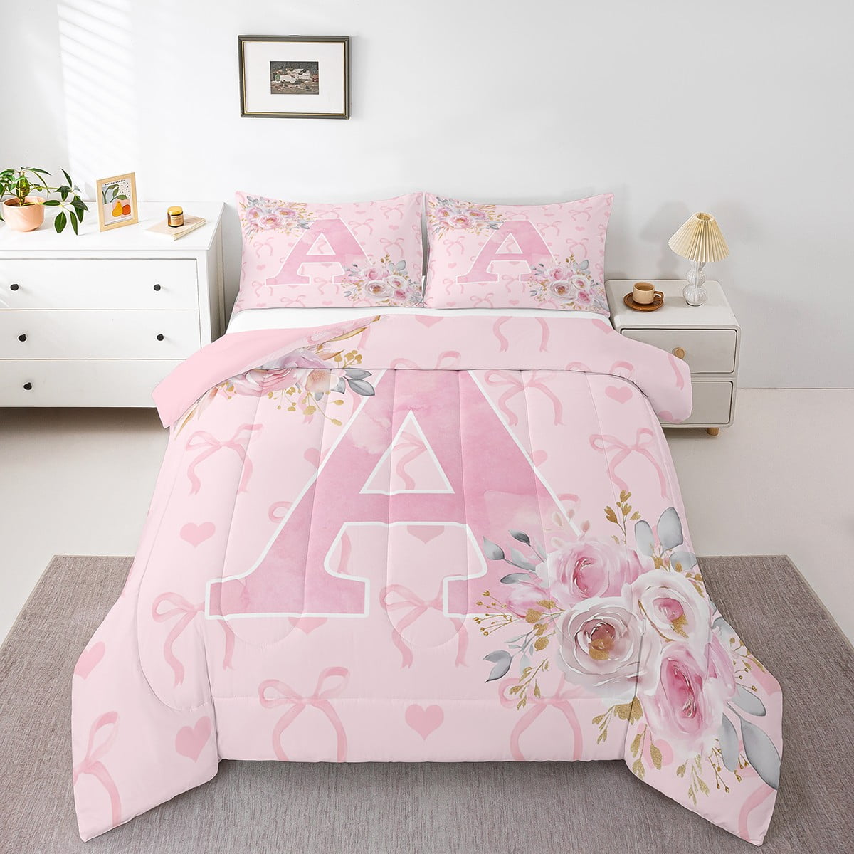 Erosebridal Initial Monogrammed Bedding Twin Comforter Set,Floral ...