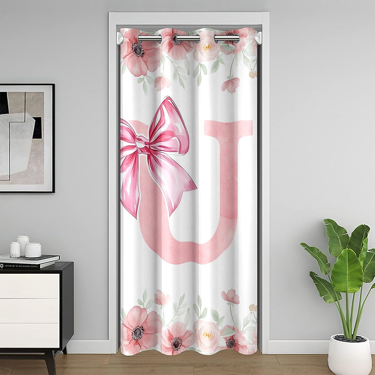 Erosebridal Initial Monogrammed Door Curtain Panel 52x84,Floral Bowknot ...