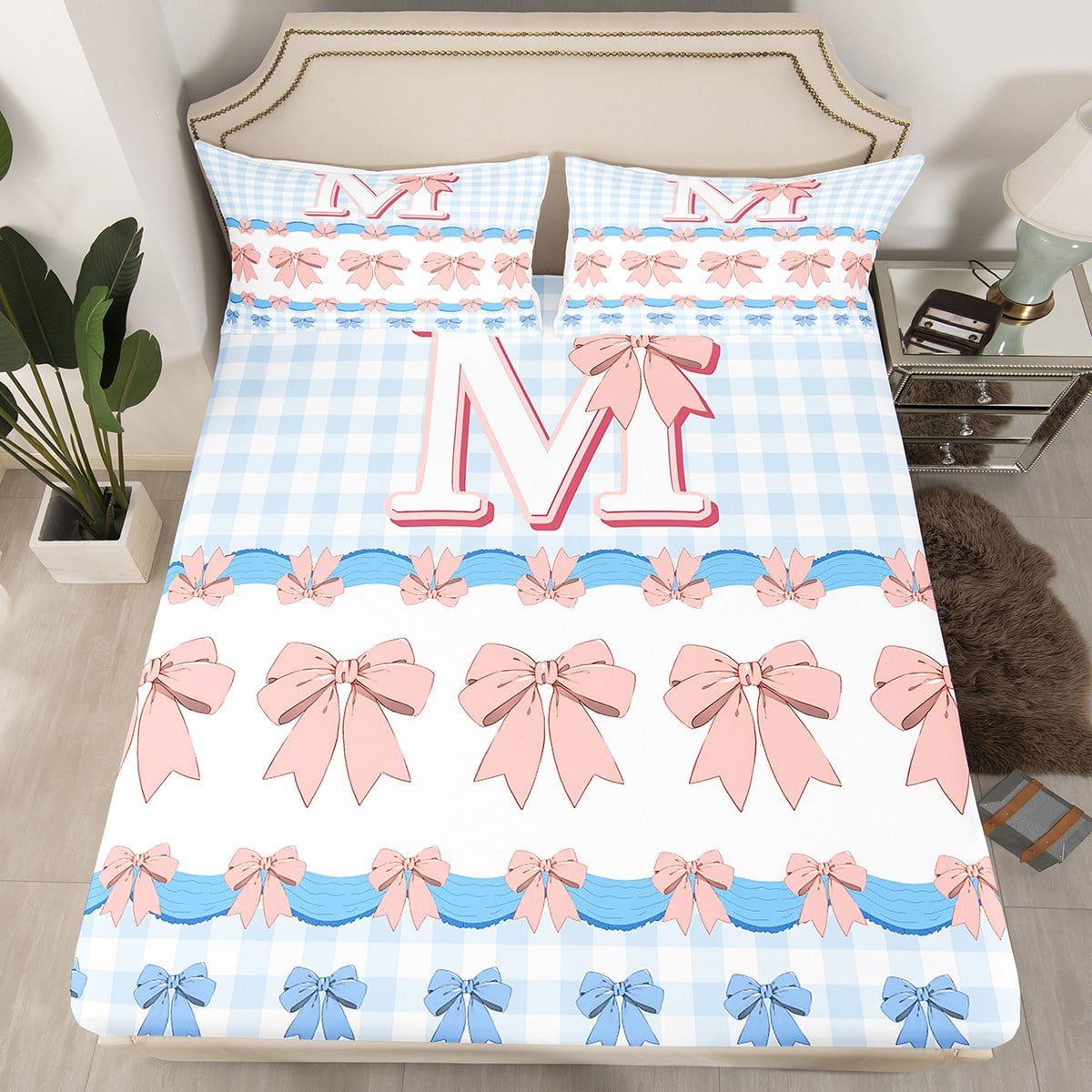Erosebridal Initial Monogrammed Fitted Sheet Full,Pink Bow Bedding Set ...