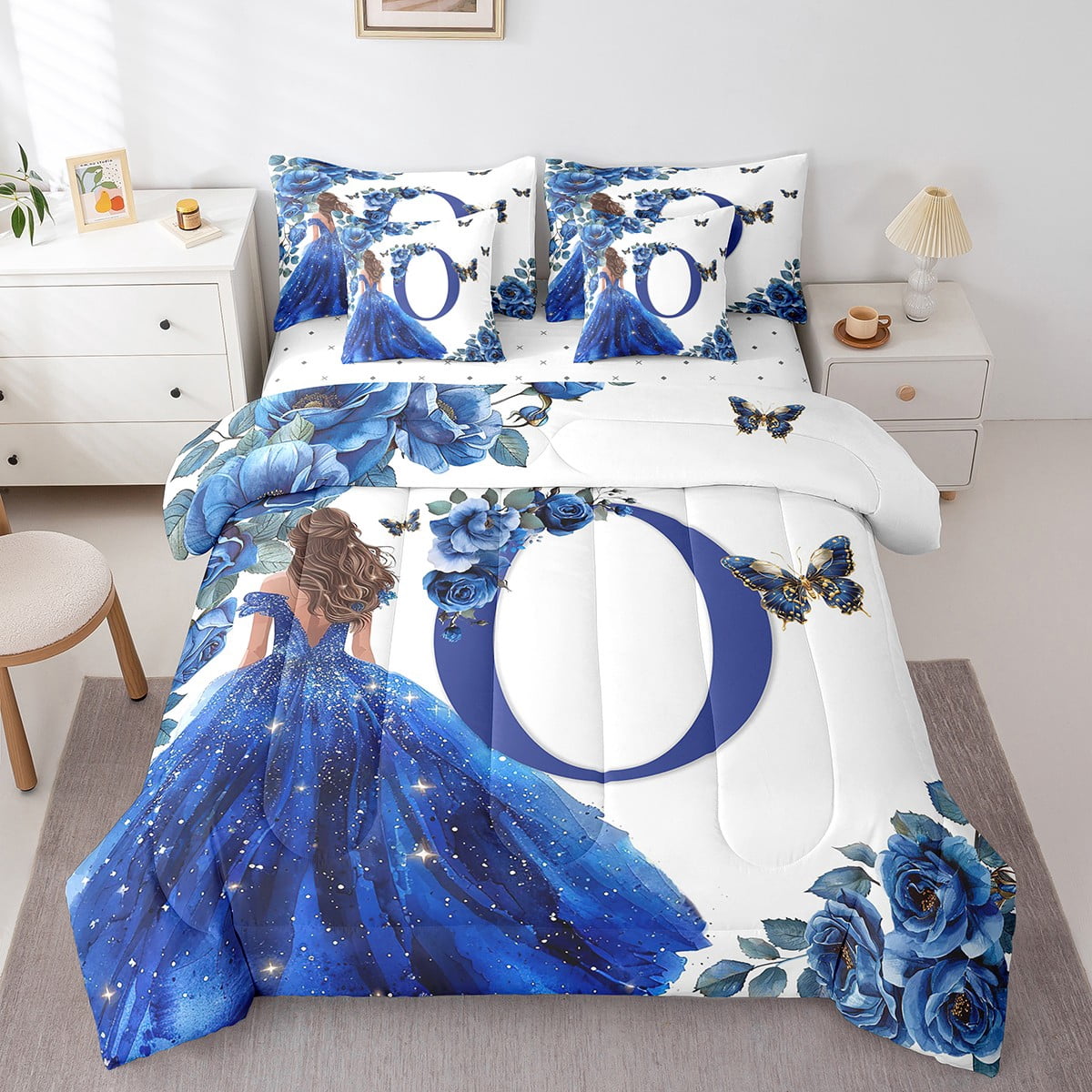 Erosebridal Initial A to Z Letter Bedding Queen Size, Princess Rose ...