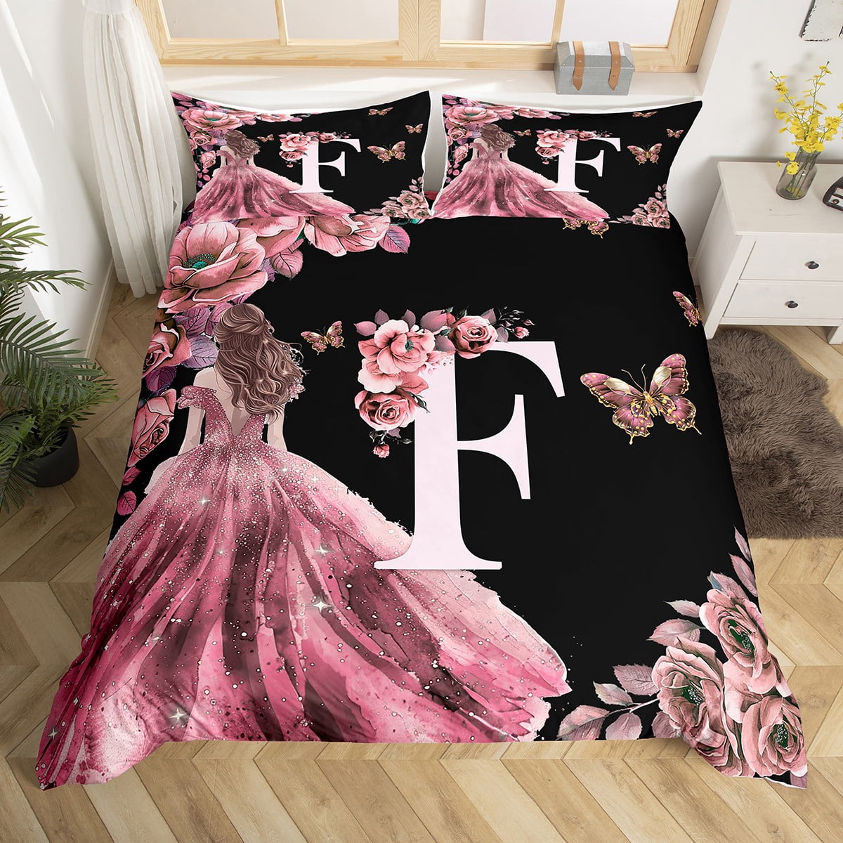 Erosebridal Initial A to Z Letter Duvet Cover Twin, Princess Rose ...