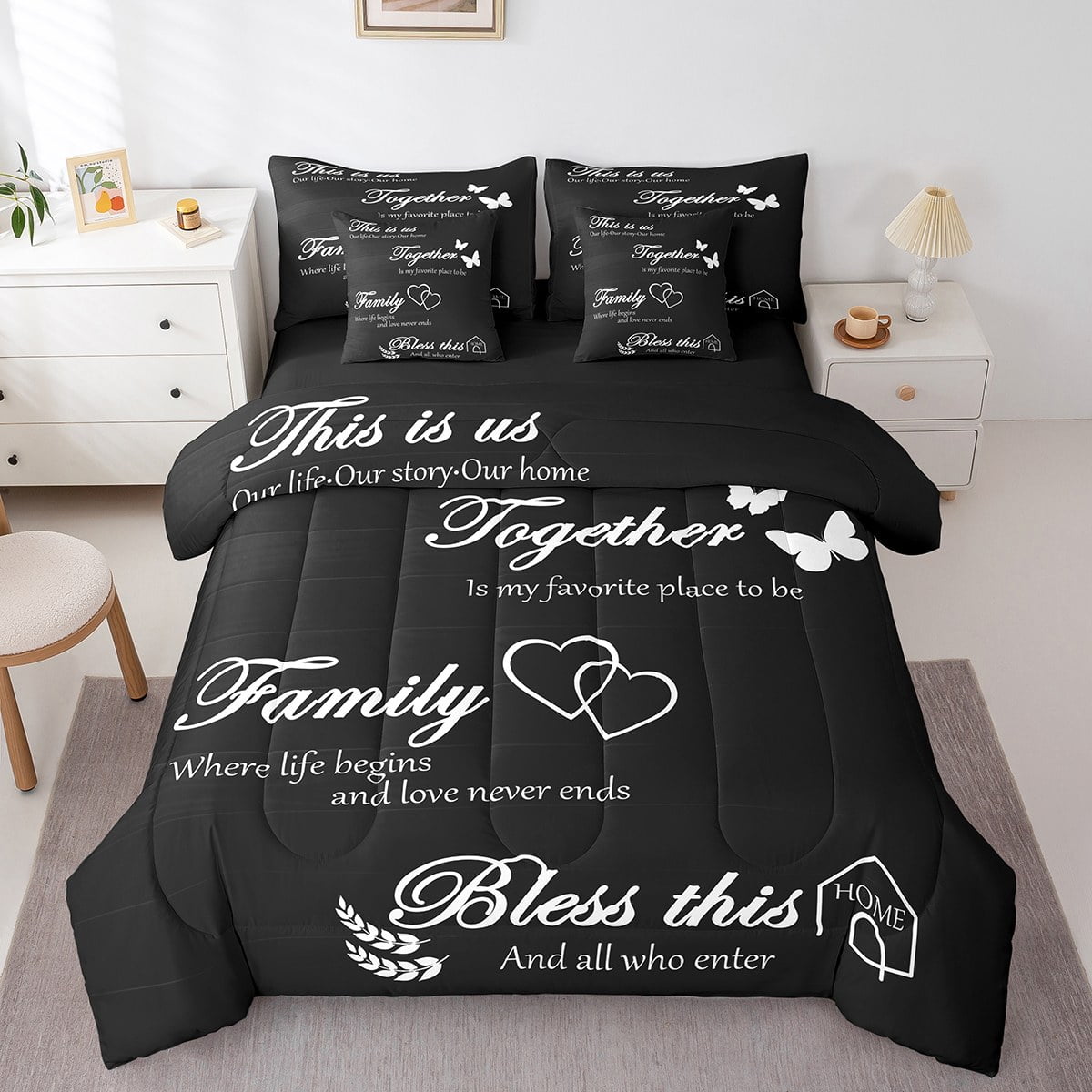 Erosebridal Inspirational Bed in a Bag King size, Black Bed Set, Home ...