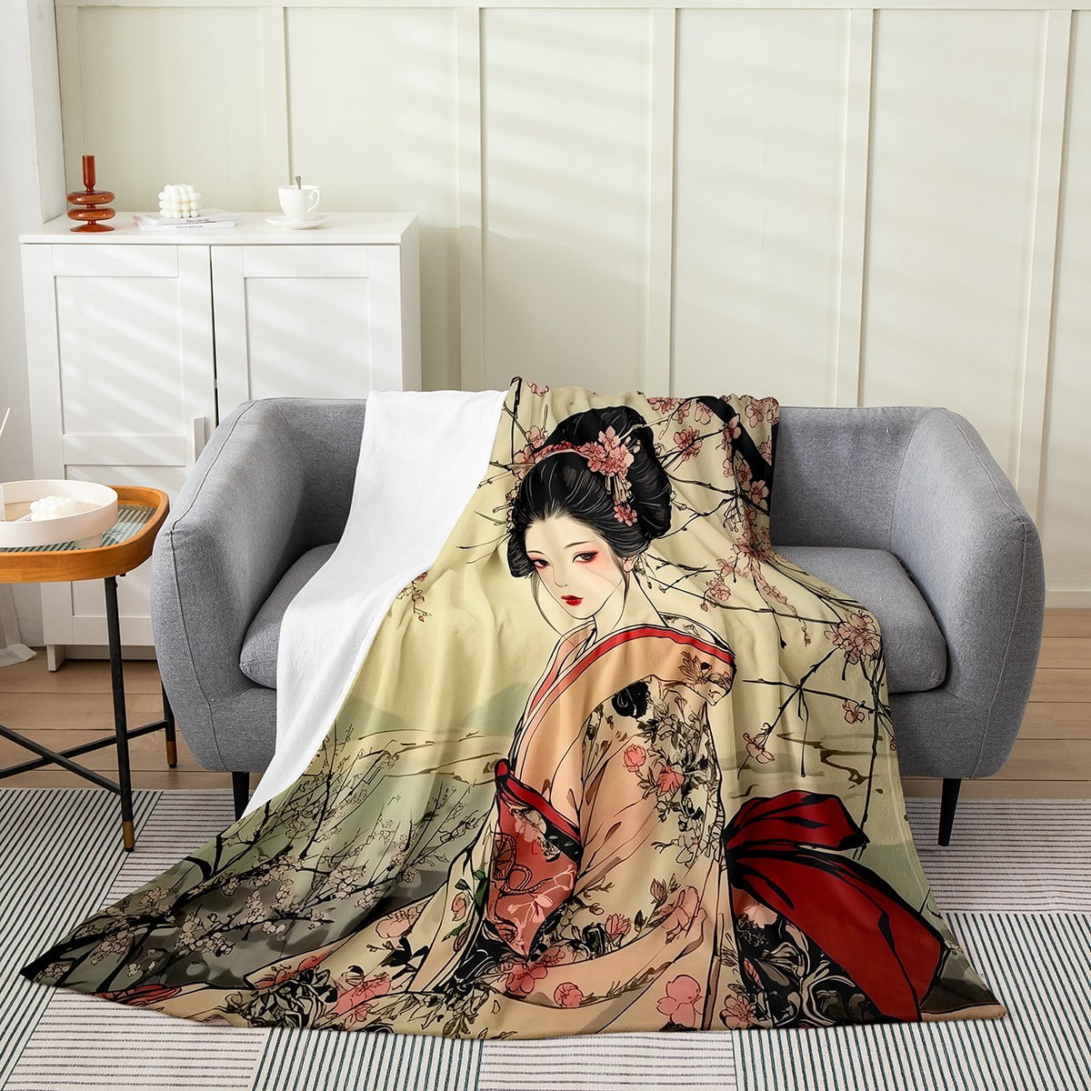 Erosebridal Japan Geisha Throw Blanket for Couch, Japanese Style Plush ...