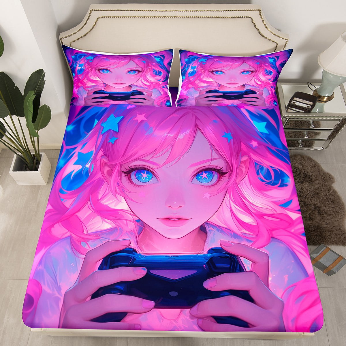 Erosebridal Japanese Anime Fitted Sheet Queen Size,Hot Pink Anime ...