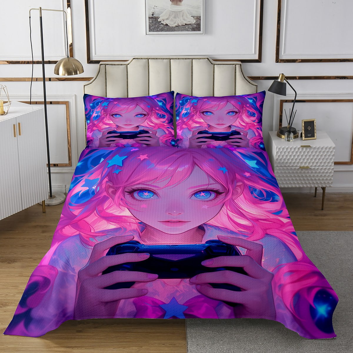 Erosebridal Japanese Anime Quilt Set King Size,Hot Pink Anime Bedding ...