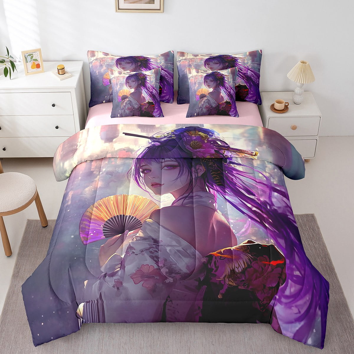 Erosebridal Japanese Geisha Bed in a Bag Queen size, Anime Bed Set ...