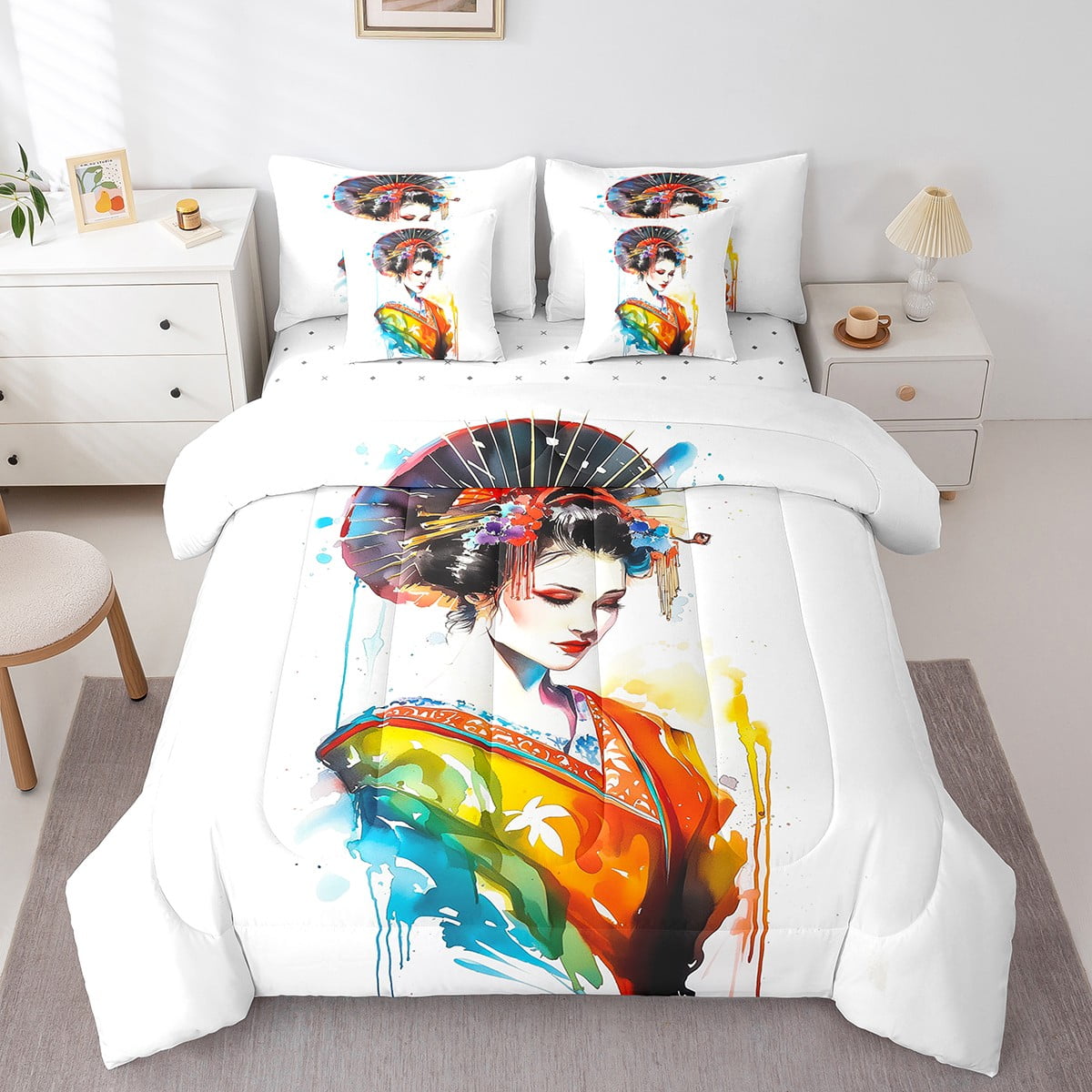 Erosebridal Japanese Geisha Bedding Queen Size,Japanese Style Bed in a ...