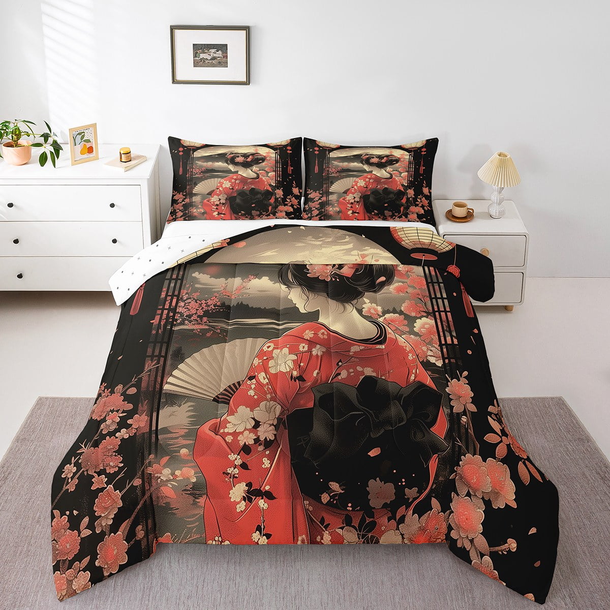 Erosebridal Japanese Geisha Bedding Set Queen,Oriental Geisha Comforter ...