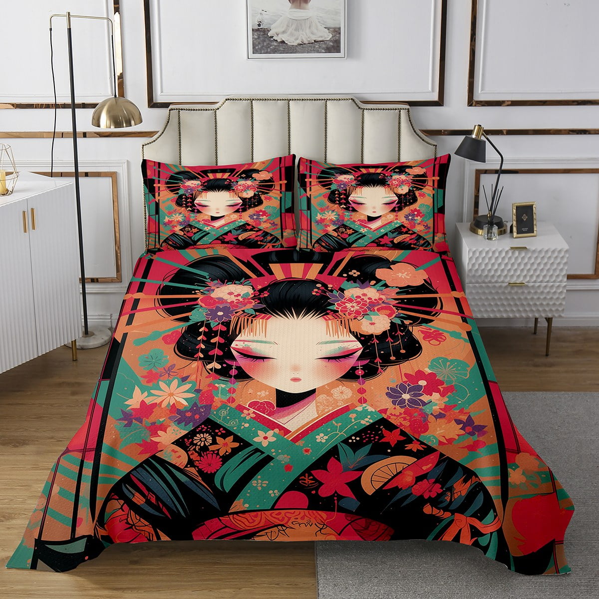 Erosebridal Japanese Geisha Bedding Set Queen Size,Geisha Style Lady ...