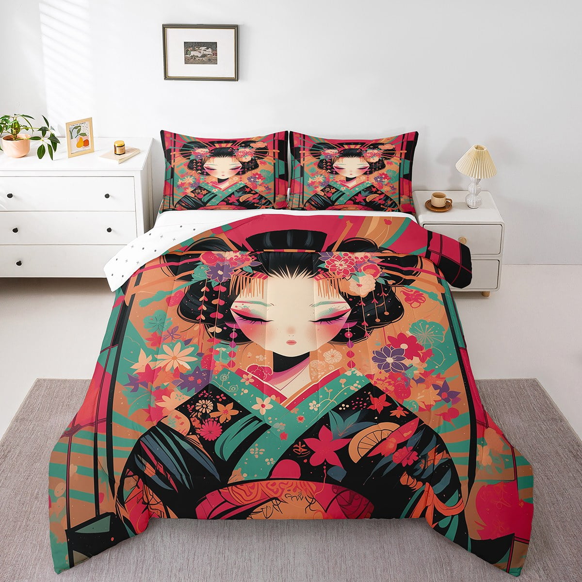Erosebridal Japanese Geisha Bedding Set Twin Size,Geisha Style Lady ...