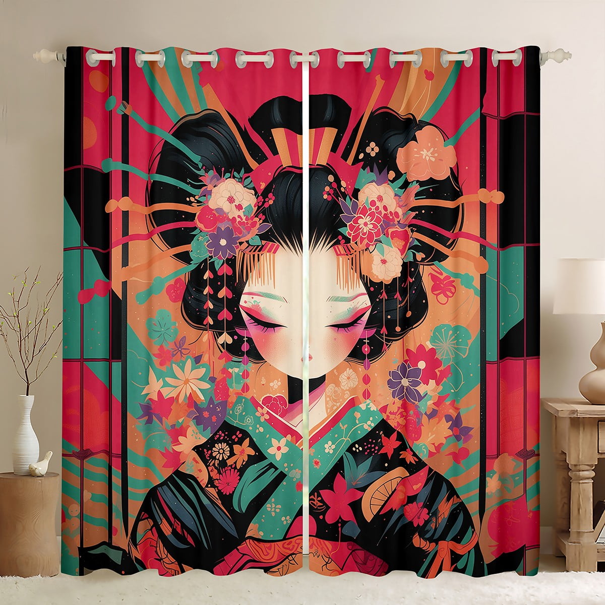 Erosebridal Japanese Geisha Curtains for Bedroom,Geisha Style Lady ...