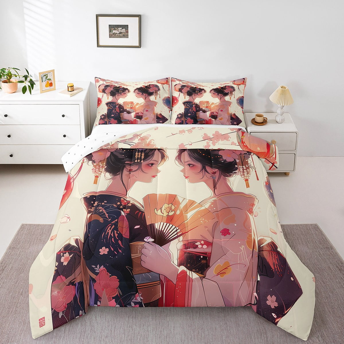 Erosebridal Japanese Geisha Full Bedding Set,Oriental Geisha Lady ...
