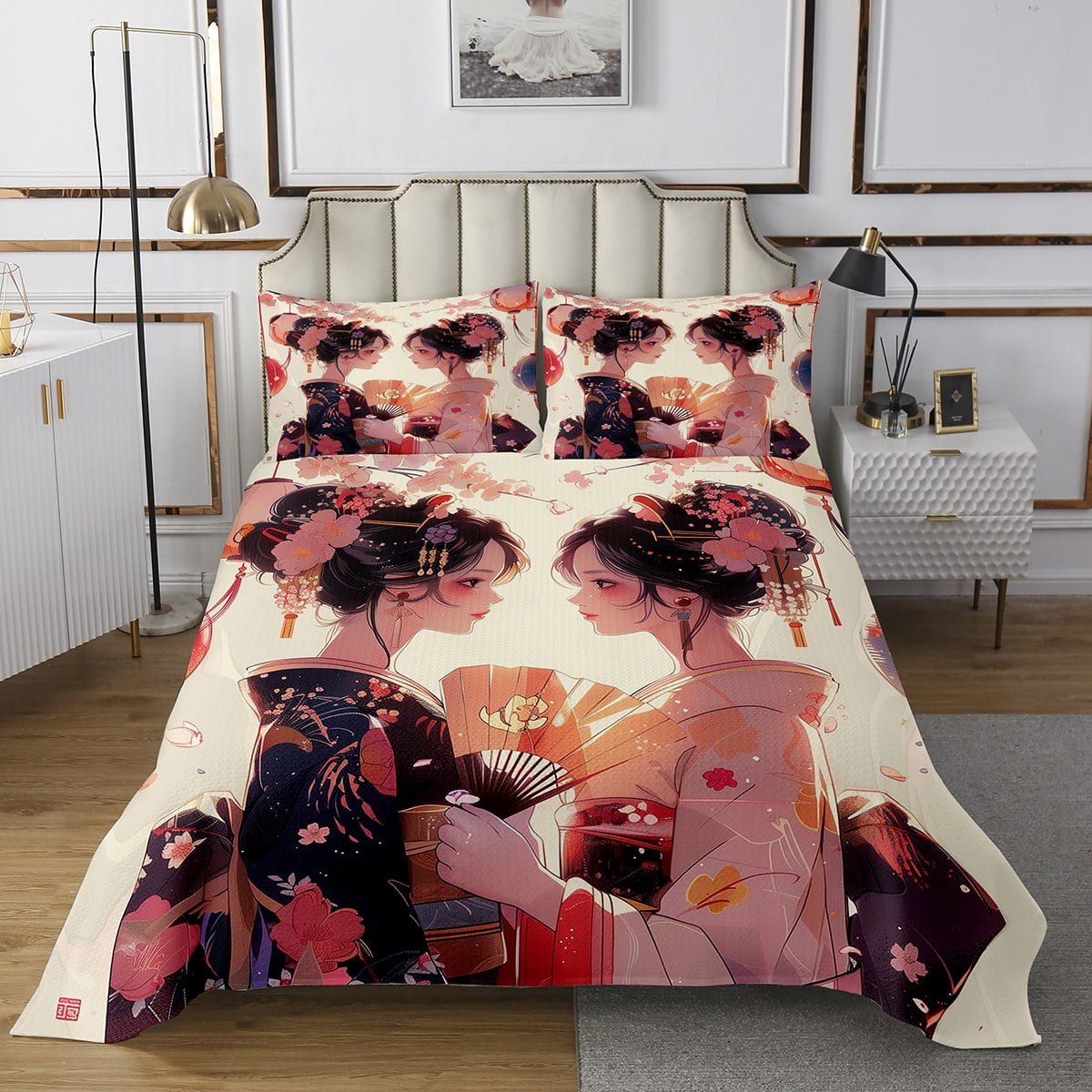 Erosebridal Japanese Geisha Queen Bedding Set,Oriental Geisha Lady ...