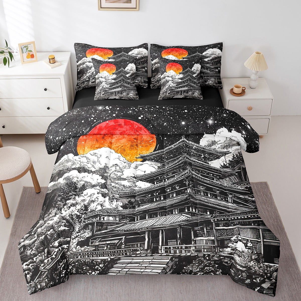 Erosebridal Japanese House Comforter Set Queen 7 Pcs Japanese Vintage Building Japanese ...
