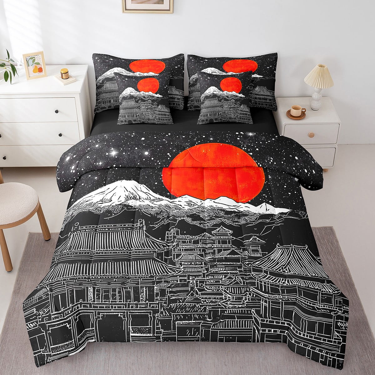 Erosebridal Japanese House Comforter Set Twin 7 Pcs Japanese Vintage Building Japanese ...