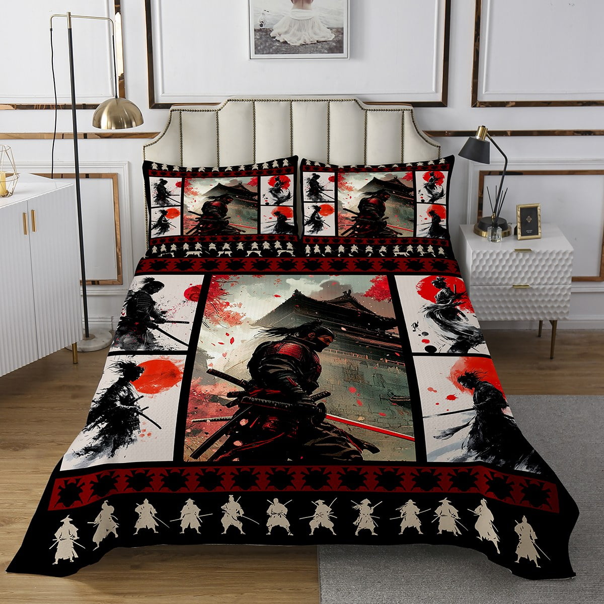 Erosebridal Japanese Samurai Bedspread King Size Sunset Coverlet Set ...