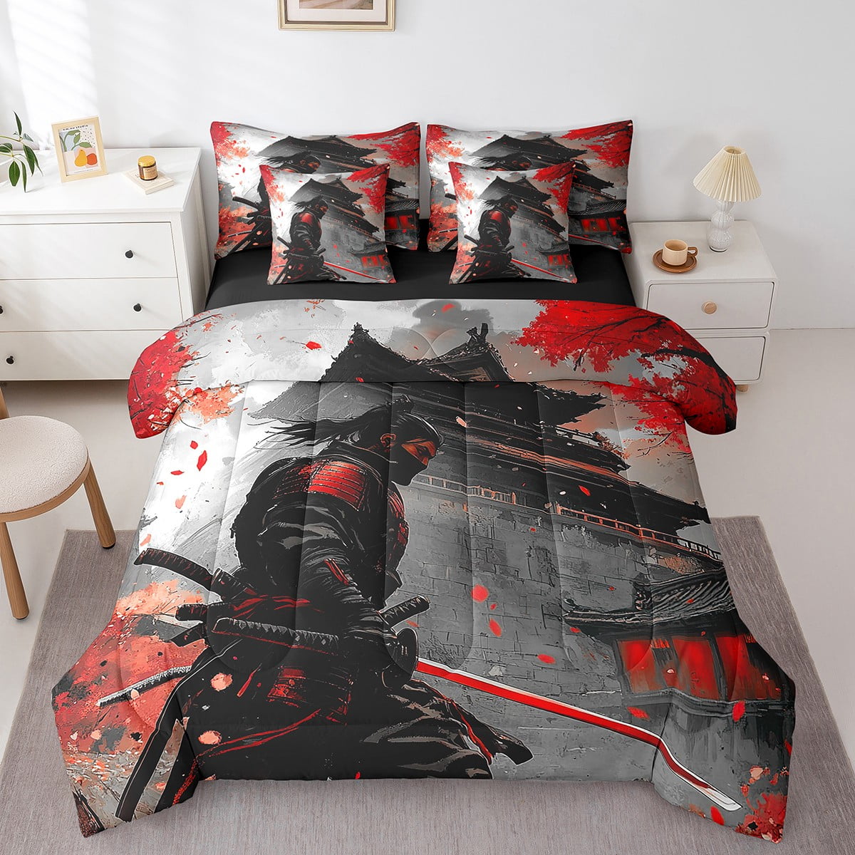 Erosebridal Japanese Samurai Comforter Set Full 7 Pcs Cherry Blossoms ...