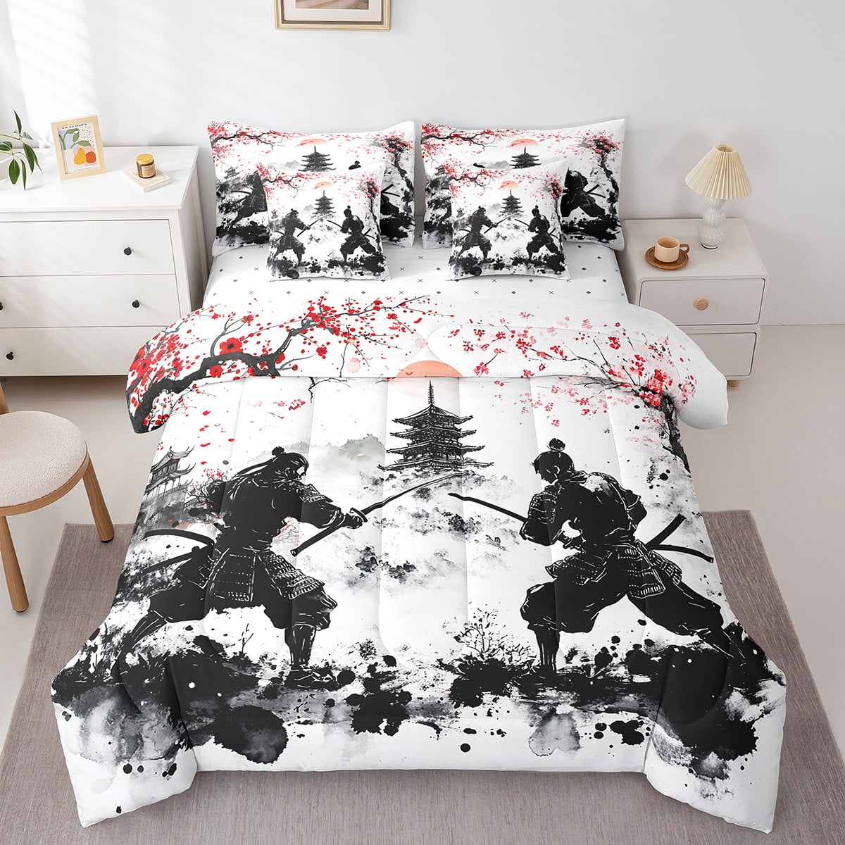 Erosebridal Japanese Samurai Comforter Set Full Size 7 Pieces Cherry ...
