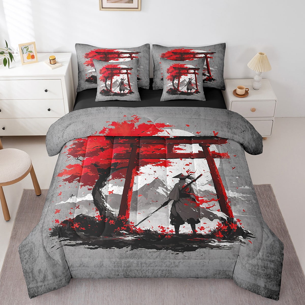 Erosebridal Japanese Samurai Comforter Set Full Size 7 Pieces Cherry ...