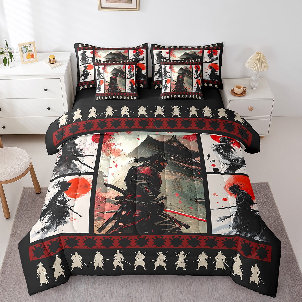 Erosebridal Japanese Samurai Comforter Set Full Size 7 Pieces Sunset ...