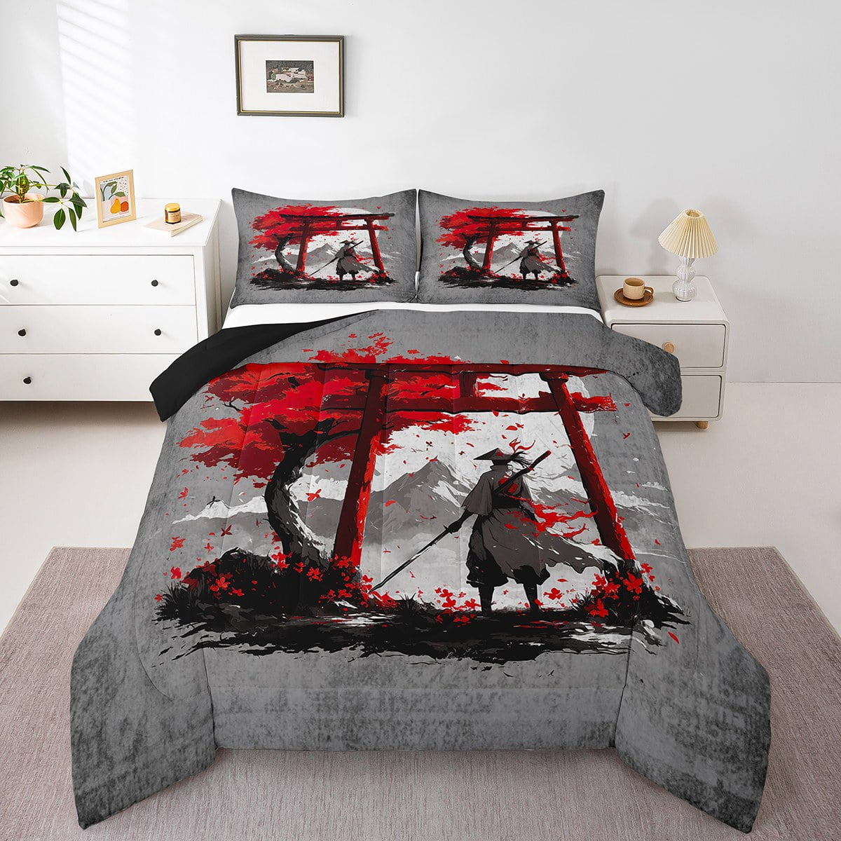 Erosebridal Japanese Samurai Comforter Set Queen Size Cherry Blossoms ...