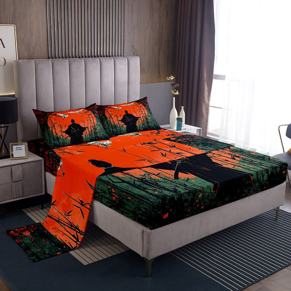 Erosebridal Japanese Samurai Sheet Set King Size Sunset Cherry Blossoms ...