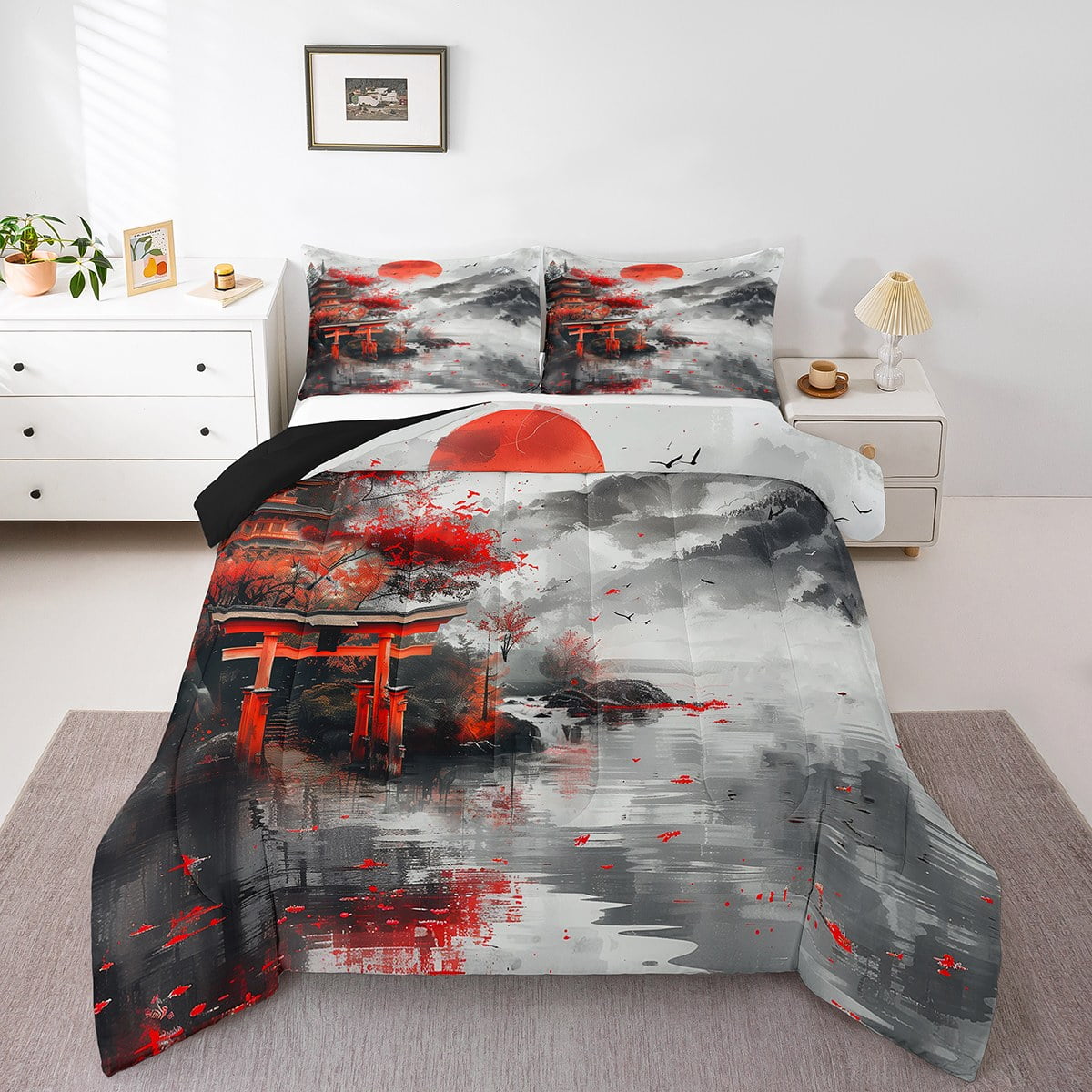 Erosebridal Japanese Style Bedding King Comforter Set,Ink Painting ...