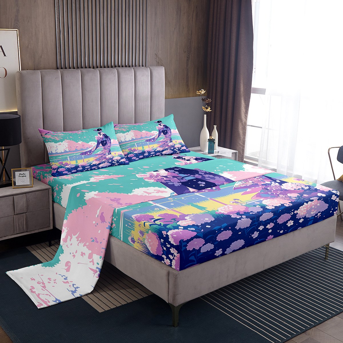 Erosebridal Japanese Style Bedding Set Queen,Anime Bed Sheets Set Anime ...