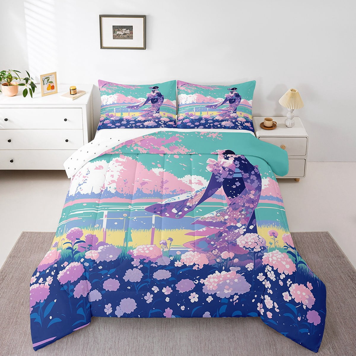 Erosebridal Japanese Style Bedding Set Queen,Anime Comforter Set Anime ...