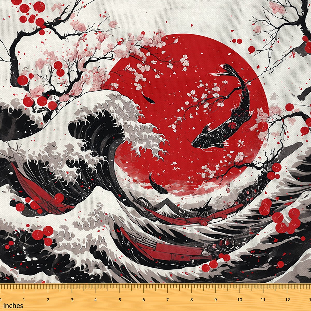 Erosebridal Japanese Style Fabric By The Yard,The Great Wave Upholstery ...